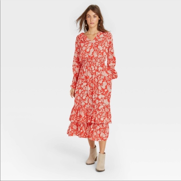 Universal Thread | Dresses | Universal Thread Orange Floral Midi Dress ...